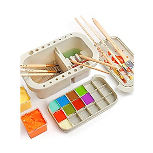 Artist Brush Basin Multifunction Paint Brush Tub with Brush Holder Suitable for Acrylic and Watercolor Painting （Large）