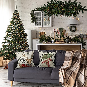 LITIVY Christmas Decor Pillow Covers Set of 4 Decorative Throw Pillowcase for Winter Xmas Holiday Home Decor for Sofa Couch (Christmas Tree Snowman Gloves Deer) (18"x18", Black)