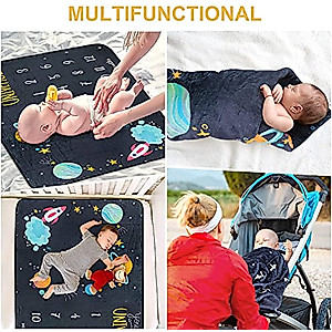 Baby Milestone Blanket - Cute Space Design Monthly Milestone Blanket for Baby Boy and Girl, Soft and Thick Flannel Material Wrapped with Milestone Stickers