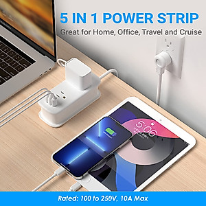 Power Strip with USB Ports, Unidapt Extension Cord Multiple Outlets, 4 ft Wrapped Around 2 Wall Outlets 3 1 C, No Surge Protector, Home Office Travel Cruise Must Have