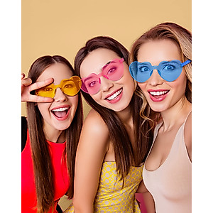 Colzzy 30 Pcs Heart Shaped Rimless Sunglasses Transparent Colorful Frameless Glasses Eyewear Bachelorette Party (Vivid Colors)