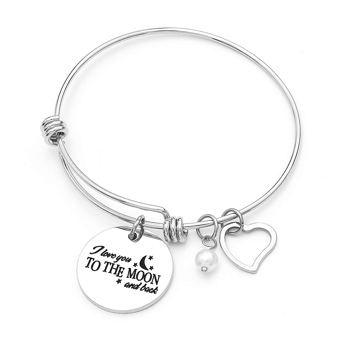 Sunflower Jewellery Love Charm Bracelet I Love You To The Moon And Back Pearl Adjustable Bangle Silver