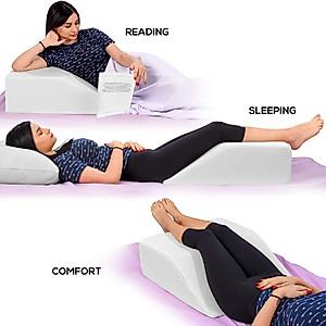 Leg Elevation Memory Foam Pillow with Removeable, Washable Cover - Elevated Pillows for Sleeping, Blood Circulation, Leg Swelling Relief and Sciatica Pain Relief - Pillow for Back Pain and Pregnancy