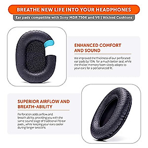 Comfort Pack | WC Wicked Cushions Replacement Ear Pads for Sony MDR 7506 | Soft Leather, Luxury Memory Foam, Unmatched Durability | Compatible with MDR 7506 / MDR V6 / MDR CD900ST (Black & Perforated)
