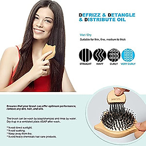 Hair Brush, BESTOOL Small Travel Hair Brushes for Women, Men or Kids, Wooden Toddler Boar Bristle Hair Brush for Detangling, Defrizz, Distribute Oil (Natural)