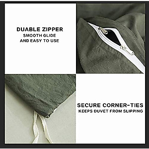 ECOCOTT 3 Pieces Duvet Cover Set King 100% Washed Cotton 1 Duvet Cover with Zipper and 2 Pillowcases, Ultra Soft and Easy Care Breathable Cozy Simple Style Bedding Set (Avocado Green)