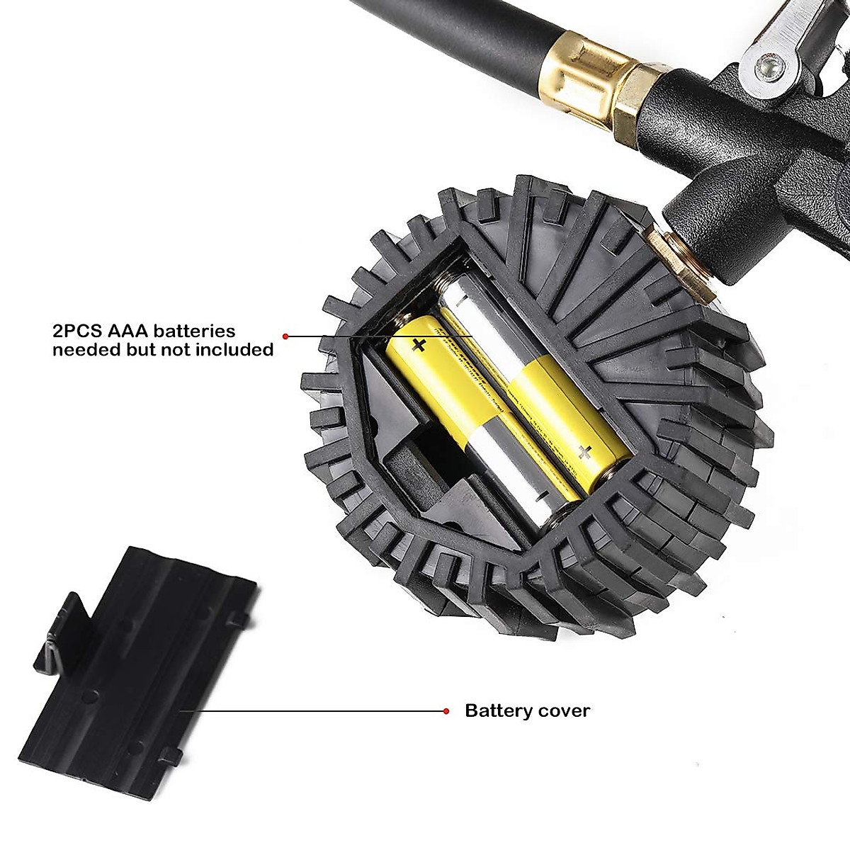 CZC AUTO Digital Tire Inflator Pressure Gauge, LED Display Tyre Deflator Gage with Straight Brass Lock-on Chuck Rubber Hose, Compatible with Air Pump Compressor for Truck Bus RV Car Motorcycle Bike