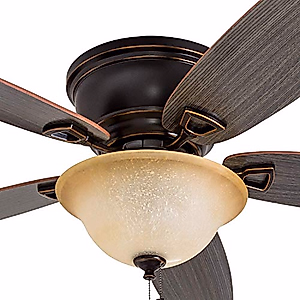 Honeywell Ceiling Fans Glen Alden, 52 Inch Classic Flush Mount Indoor LED Ceiling Fan with Light, Pull Chain, Quick-2-Hang Dual Finish Blades, Reversible Motor - 50517-01 (Oil Rubbed Bronze)