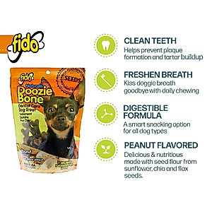 Fido Naturals Doozie Bones Dental Care Treat for Dogs, Peanut Flavored, Made with Sunflower, Chia, & Flax Seeds-Naturally Freshens Breath, Reduces Plaque & Whitens Teeth 21ct - Mini Treats (Pack of 3)