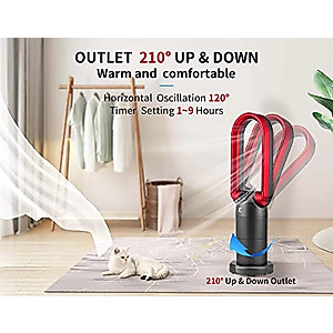 Bladeless Tower Fan & H13 HEPA Air Purifier & 1500W Space Heater 3in1, 120° Swing & 210° Tilt Head Table Fan, 29in. 35W Desk Fan with Remote, 9 Speeds 9H Timer Air Circulator for Home Office-Red