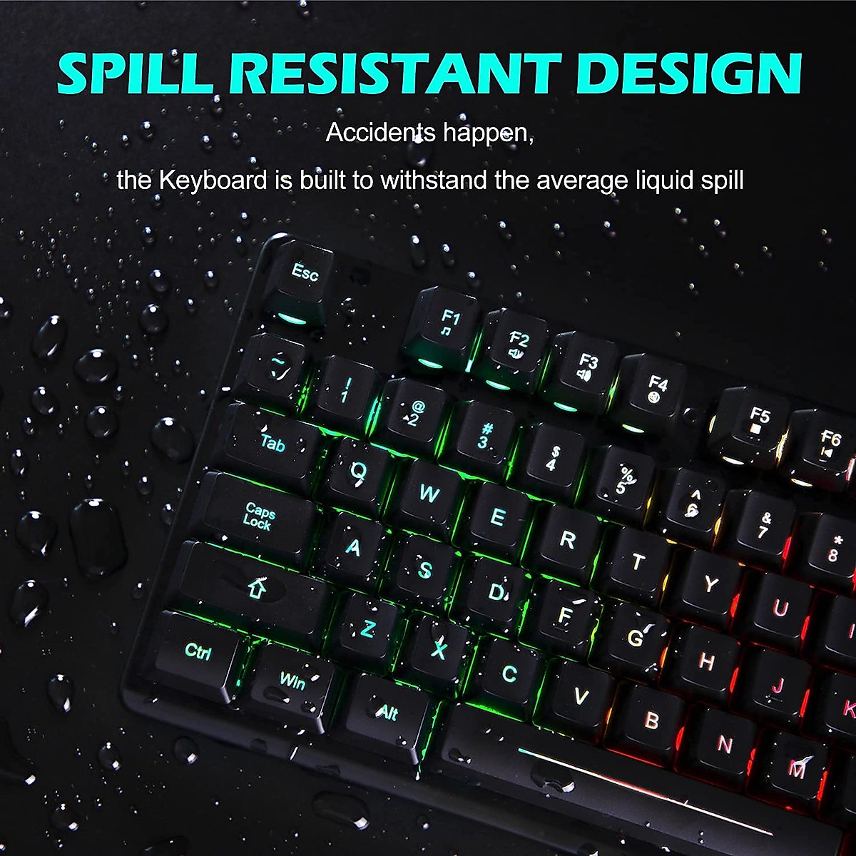 TNBIU Gaming Keyboard, 105-Key Wired Membrane Keyboard, Rainbow LED Backlit Keyboard, Floating Keycap Design, Aluminum Alloy Panel, Stylish Appearance Design, Suitable for Desktop, Computer, PC