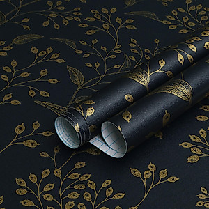 Heroad Peel and Stick Wallpaper Dark Blue Contact Paper Gold Floral Wall Paper Modern Boho Removable Contact Paper for Cabinets Drawers Bedroom Self Adhesive Vinyl Papel Tapiz para Pared 118" x 17.3"