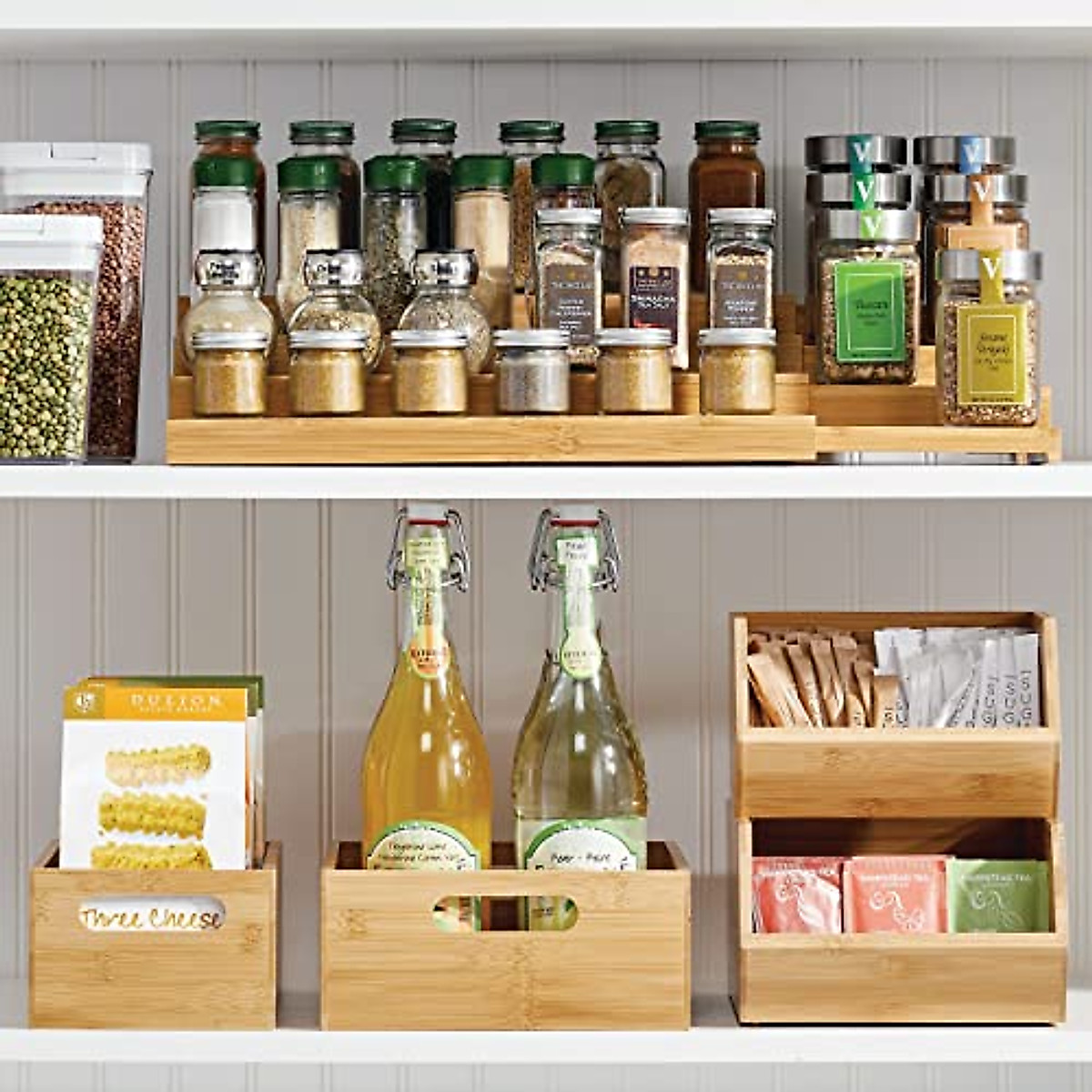 mDesign Bamboo Wood Organizer Storage Bin Open-Top Box with Built-In Handles for Kitchen, Pantry Organization; Holds Flatware, Dry Goods Boxes, Cooking Essentials, Echo Collection - 4 Pack - Natural