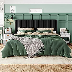 Allewie King Bed Frame, Velvet Upholstered Platform Bed with Adjustable Vertical Channel Tufted Headboard, Mattress Foundation with Strong Wooden Slats, Box Spring Optional, Easy Assembly, Black