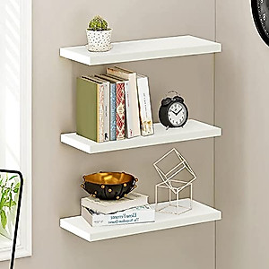 YARUKIMA White Floating Shelves Wall Mounted Set of 3,Wood Storage Shlef for Wall,Space Saving Wall Shelf for Bathroom Bedroom Kitchen Storage Rack with Invisible Brackets.