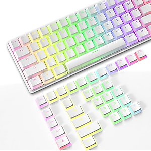 108 Key Double Shot PBT Pudding Keycaps with Translucent Layer Keycap Puller for Standard Full 104Key Compact 61Key/68Key/87Key/96Key Mechanical Keyboard MX Switch DIY Keycap(White Keycaps)
