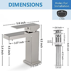 𝗩𝗼𝗻𝘃𝗮𝗻 Brushed Nickel Bathroom Faucets, Solid Brass Single Hole Bathroom Sink Faucet, Modern Bathroom Faucets for Sink 1 Hole, Lead-Free Vanity Faucet with Pop-up Drain and Water Supply Hoses