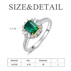 MOLICACI 18K Solid White Gold 1.1 CT Natural Green Emerald Rings with Natural Diamonds, Certified Gemstone Engagement Wedding Rings for Women, US Size 9