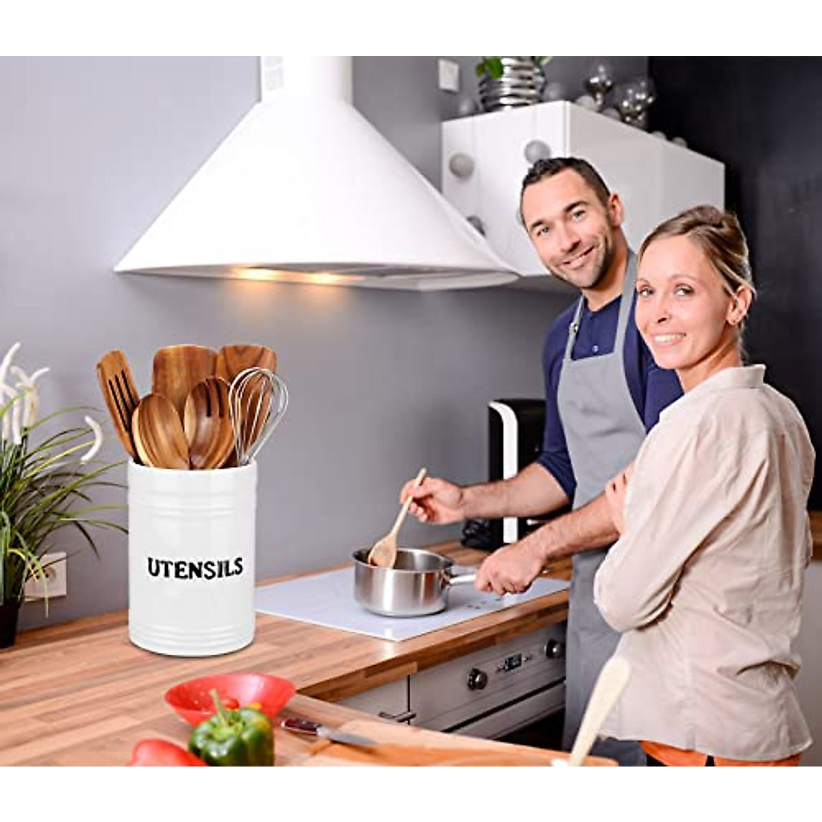 Best White Large Ceramic Utensil Crock Kitchen Spoon Stand Utensil Jar Flatware Caddy Cooking Spoon Utensil Holder Organizer Silverware Holder Stove Top Utensil Holder