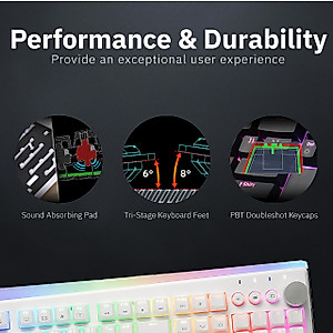 iRocks K71R Wireless RGB Mechanical Gaming Keyboard,Gateron Switches Brown,PBT 107 Keys NKRO,RGB Backlit, Pro Keyboard for Gaming and Work,Dual Interface Wireless & Wired, Windows Laptop PC Mac,White