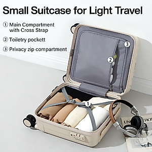 Hanke 14 Inch Underseat Carry On Luggage with Wheels, Lightweight, Waterproof, TSA-Approved, Suitcase, Ivory White