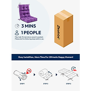 ZEOLABS Outdoor High Back Chair Cushion,Water Resistant Tufted Adirondack Rocking Chair Cushion with Ties,Replacement Seat Cushion for Patio Furniture,Purple