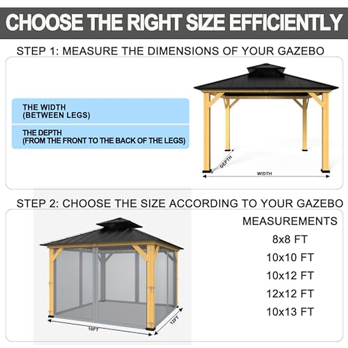 10-ft x 12-ft Gazebo Netting Replacement,Universal 4-Panel Mosquito Netting for Gazebo with Zippers(Only Netting)-Grey