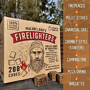 Natural Fire Starter Squares for Fireplace, Wood Stove, Charcoal, BBQ Grill, Campfires, Fire Pit, Logs – Box of 288 Eco Fire Lighter Cubes!
