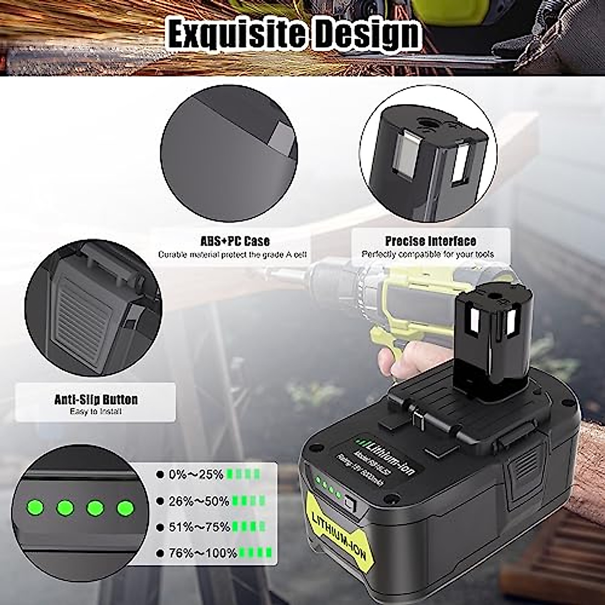 REACELL 2Pack 6.0Ah 18 Volt Replacement Batteries for Ryobi Lithium 18V Battery P197 P189 P108 P191 P190 P102 P103 PBP005 P104 P105 P107 P122 Compatible for Ryobi 18V Cordless Tools