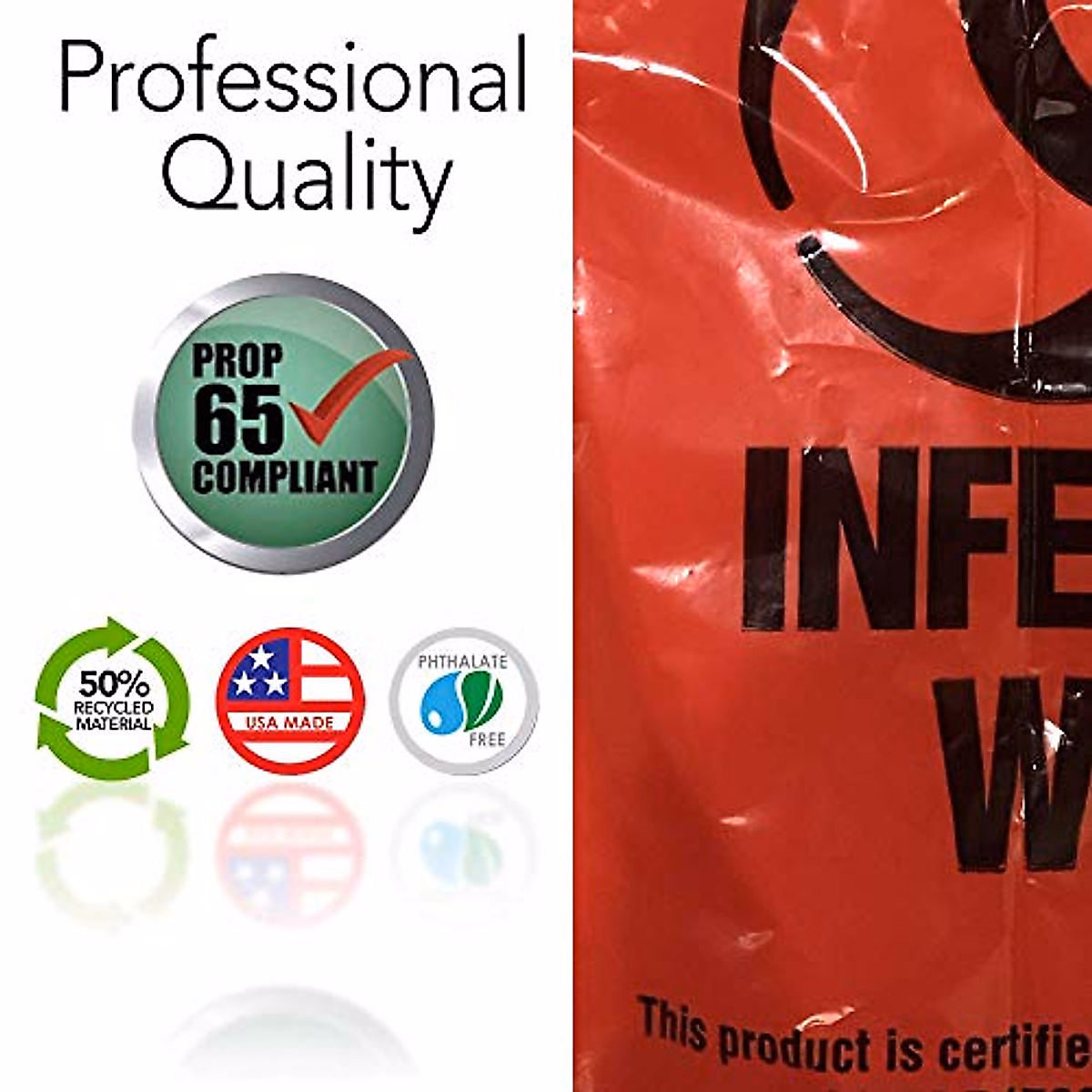 Resilia Medical - Biohazard Bags - Hazardous Waste Disposal, Meets DOT ASTM Standards for Hospital Use, Red, 40-45 Gallon, 40x46 Inches, 20 Bags