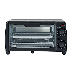 Dominion 4 Slice Small Toaster Oven Countertop, Retro Compact Design, Multi-Function with 30-Minute Timer, Bake, Broil, Toast, 1000 Watts, 2-Rack Capacity, Black