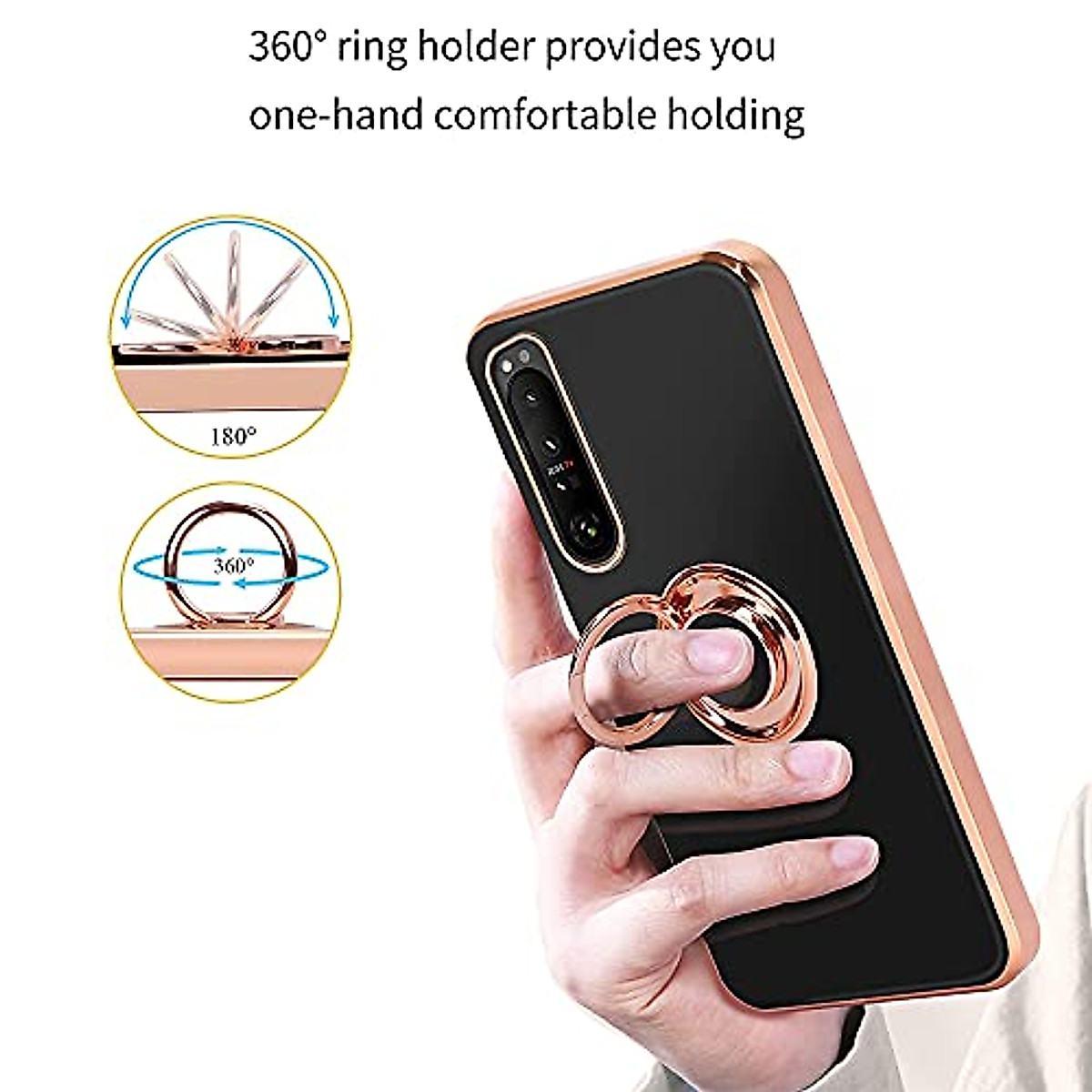 Coqibel Phone Case for Sony Xperia 1 III 5G [ 360° Ring Kickstand Fit Magnetic Car Mount ], Slim Soft TPU Case [ Electroplating Technology ] Cover with Fit Protection - Black