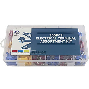 Amlits 300 PCS Insulated Wire Electrical Connectors - Butt, Ring, Spade, Quick Disconnect - Crimp Terminals Connectors Assortment Kit