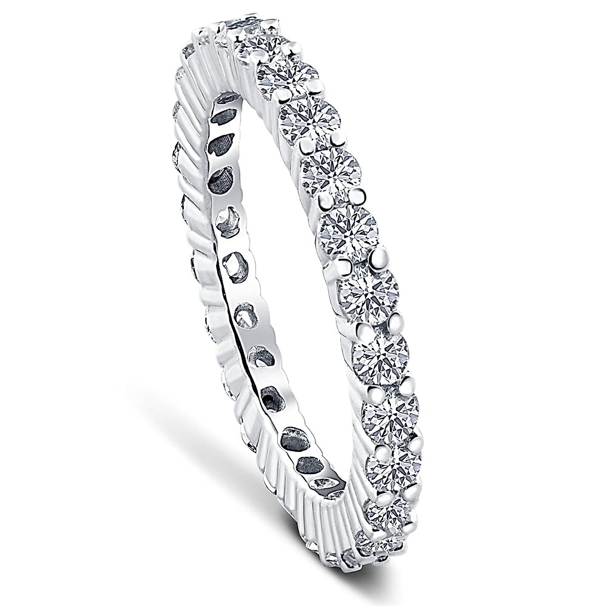 Pompeii3 14k White Gold 1Ct T.W. Diamond Ring Round-Cut Eternity Wedding Women's Stackable Anniversary Band