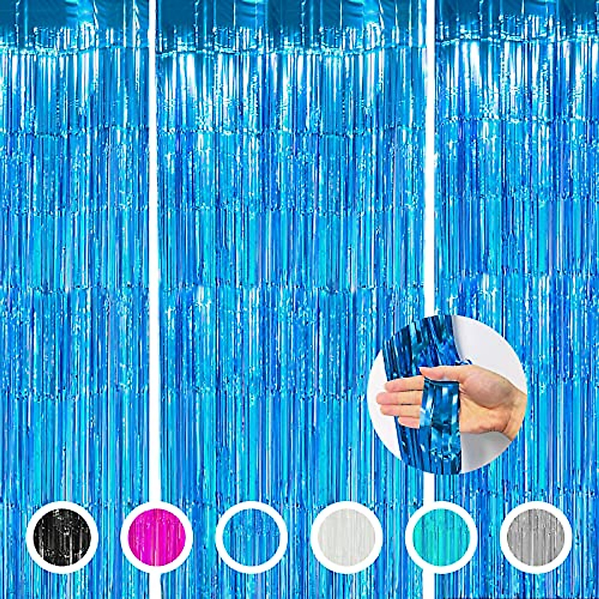 3 Pack Foil Fringe Backdrop Curtains Party Decoration - Tinsel Party Door Fringe Curtain Backdrop for Birthday Bachelorette Party Engagement Graduation Decoration (Sequins Light Blue)