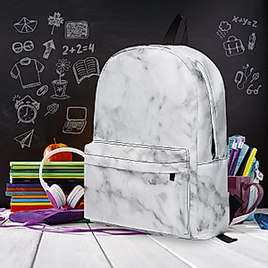 sewbuapo School Backpack for Boys Girls Portable Wide shoulder strap Casual Daypack Lightweight Travel Bag for Travel (White Marble)
