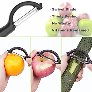 4.72 Inch 12 Super Sharp Stainless Steel Blades Apple Slicer, Corer and Divider, 1 Super Sharp Stainless Steel Peeler, 2 Stainless Steel Fruit Forks and 1 Orange Citrus Peeler Tool, Red