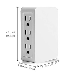 Plug in Outlet Extender,6 Grounded Outlet to The Side,Wall tap Side Access Adapter,Electrical Wall Plug,UL Listed,2 Pack