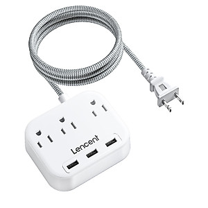 LENCENT 2 Prong Power Strip, 2 Prong to 3 Prong Outlet Adapter, 6.6 ft Braided Extension Cord with Polarized Plug, 3 AC Outlets & 3 USB(5V 3.4A Max), Wall Mountable, Ideal for Non-Grounded Outlets