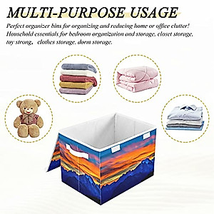 Kigai Sunset and Mountain Storage Basket with Lid,Collapsible Storage Box Fabric Storage Bin for Closet,Office,Bedroom,Nursery