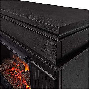 BOWERY HILL Contemporary 55.5" Wooden Surround Heater Electric Solid Wood Fireplace with Remote Control, Adjustable Led Flame, 1500W in Black
