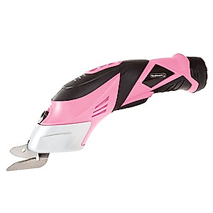 Cordless Electric Scissors with Two Blades – Fabric, Leather, Carpet and Cardboard Cutter – 3.6V Lithium-Ion Rechargeable Battery by Stalwart (Pink)