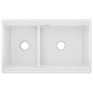Elkay SWUF3320WH Fireclay 60/40 Double Bowl Farmhouse Sink with Aqua Divide, White