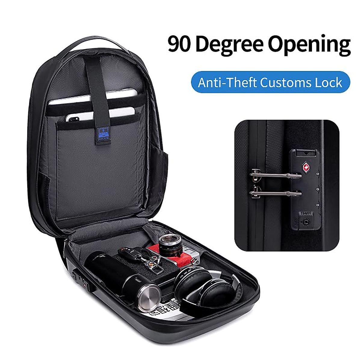 Juuka Anti-Theft Hard Shell Laptop Backpack for Men, Business Travel Laptop Backpack 17-18 Inch, Black laptop bag with USB Charging port