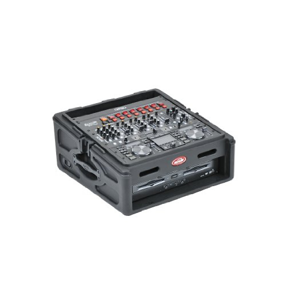 SKB Cases 1SKB-R102 10x2 Roto Rack/Mixer Console, 10U Slanted Rackmount on top, 2U rackmount in front, Steel Threaded Rails, Hard Lid and Doors, Side Access Ports for Cable Routing
