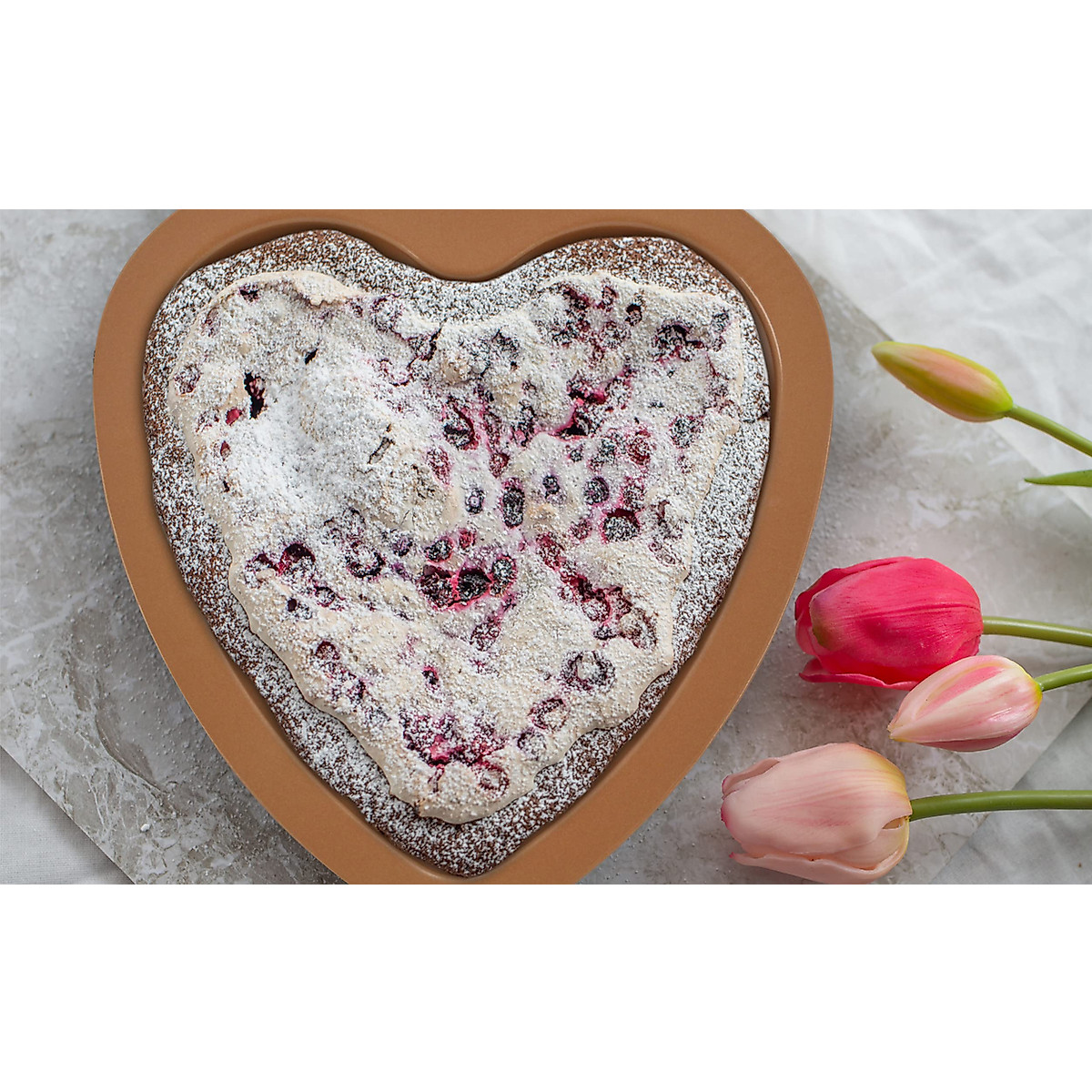 Eternal Living Copper Nonstick Bakeware Set (Heart Cake Pan and Cookie Sheet, 2 Piece)