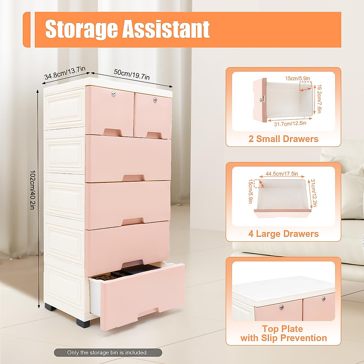 TouSuaRSi 5 Layer Plastic Storage Drawers with 6 Drawers Pink Closet Drawers Dresser Organizer Unit Clothes Storage Bins with Casters Home Bedroom Storage Cabinet Large-Capacity Cabinet