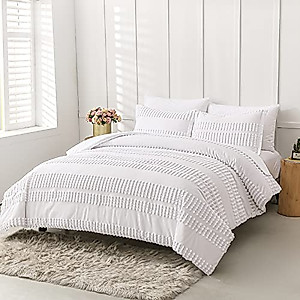 OARAGE White Full Size Comforter Sets with Sheets- Tufted Bedding Sets Full 7 Pieces,Shabby Chic Pom Pom Boho Comforter Bedding Set,Soft Microfiber Bed in a Bag for All Seasons