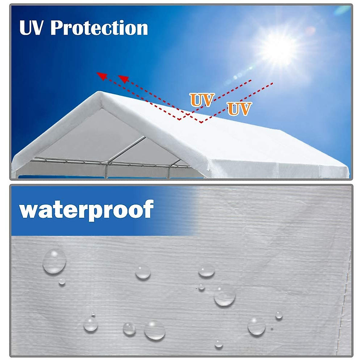 Abba Patio Replacement SideWall Cover for 10 x 20 ft Carport Shelter Garage UV Water Resistant SideWall Tarp with Rings (Frame & Top Cover Not Included), for 6 Legs Carport, White