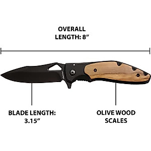 Fox Edge Olea Folding EDC Pocket Knife Stainless Steel 3.15” Blade - Olive Wood Scales Handle - Modern Folding Blade Flipper Knife Every Day Carry